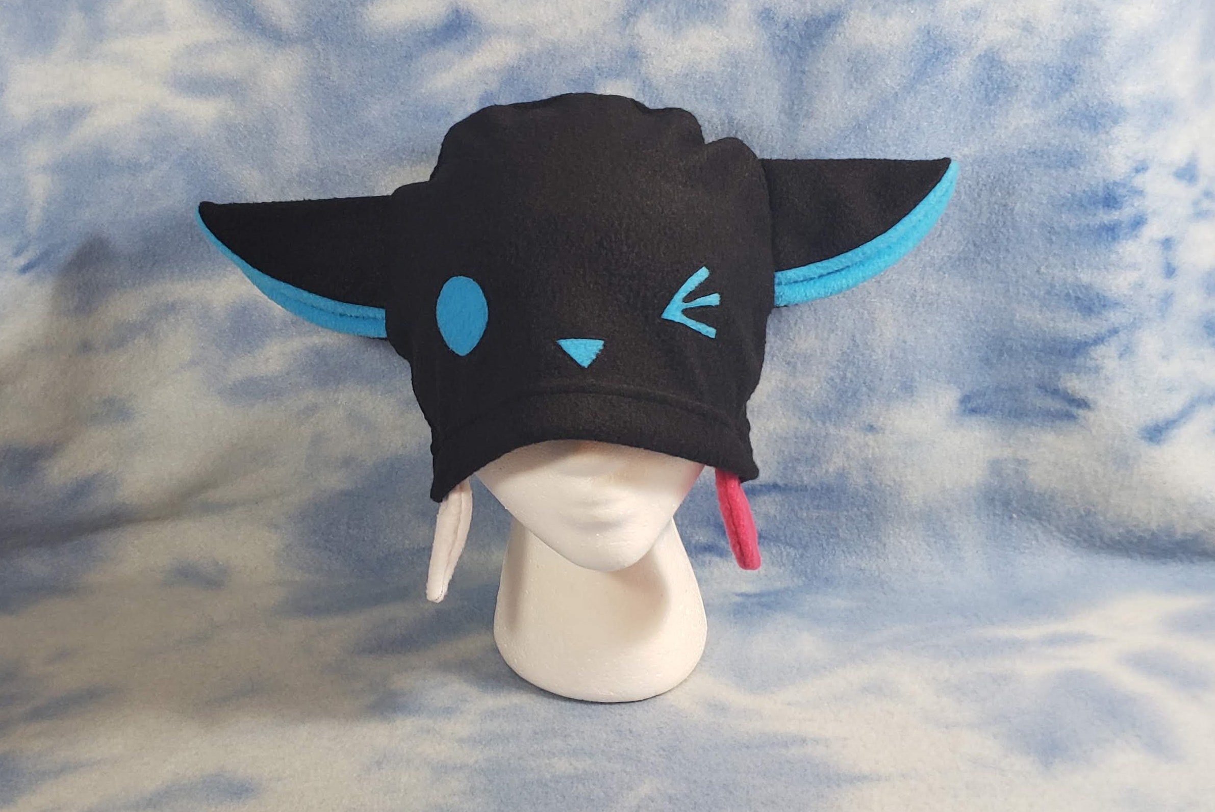 Winking Furry Cat Hat With Fang Tongue Derpy Blue Kitty Fleece | Etsy