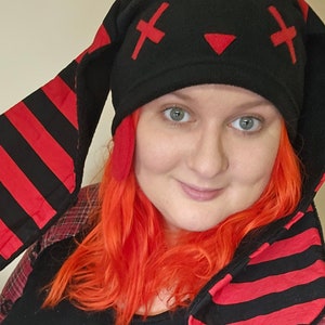 Striped Red Zombie Bunny Hat Rabbit X Dead Tongue Ears Beanie - Etsy