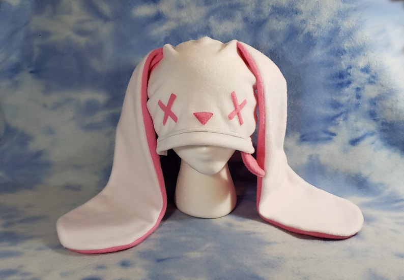 White Floppy Zombie Bunny Hat Rabbit X Dead Tongue Ears Beanie - Etsy UK