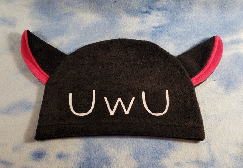 Uwu Pink Owo Cat Hat Kitty Ears Fleece Beanie | Etsy