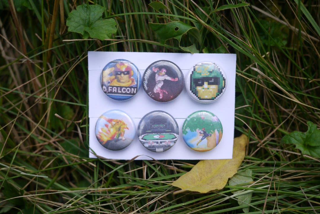 Super Smash Bros Melee Captain Falcon Pack 6 Button Set 1 Video Game ...