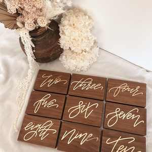 WOODEN Table Numbers Custom Freestanding Wedding Table Number Signs ...