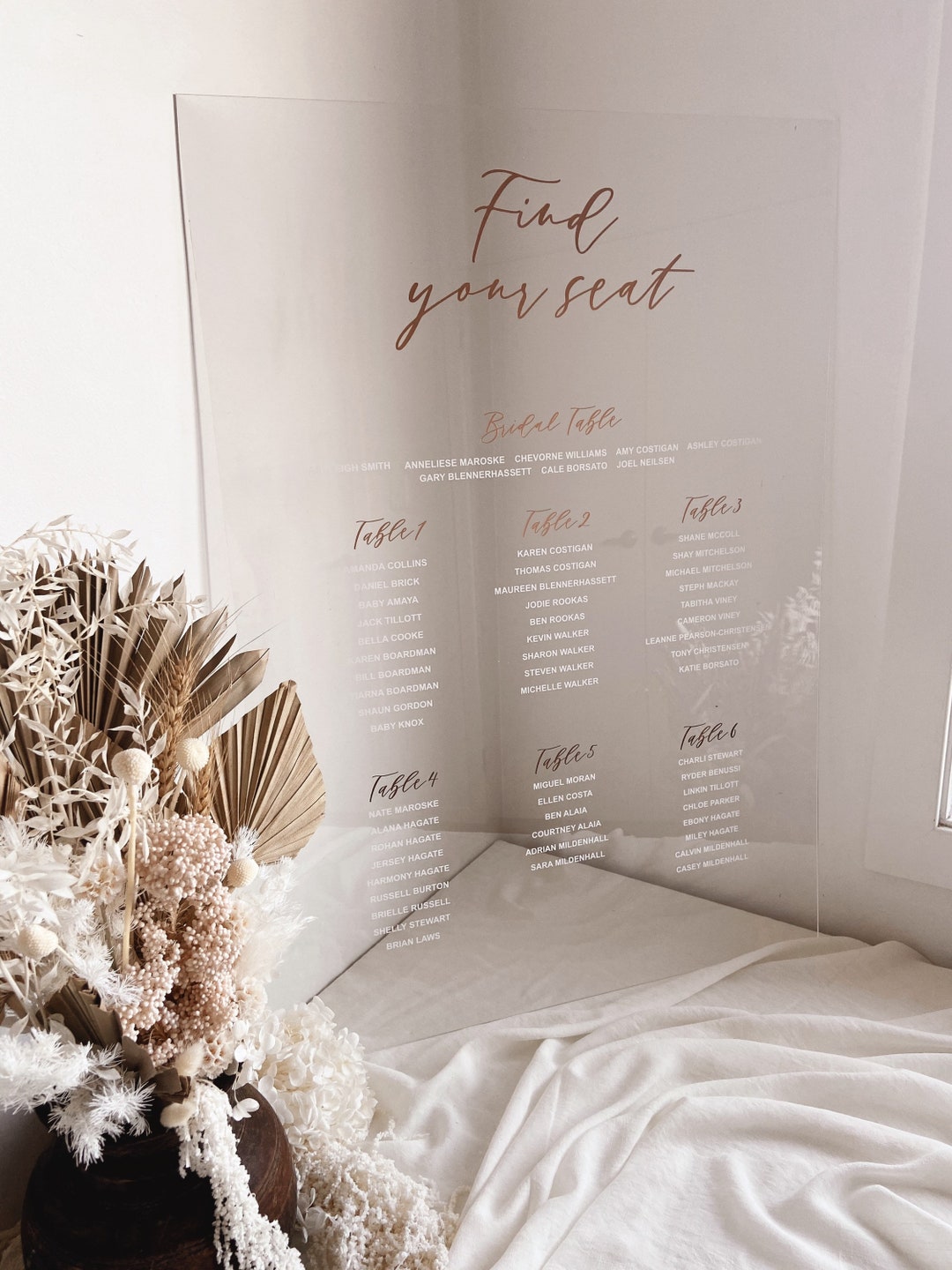 ACRYLIC Seating Chart Perspex Guest Wedding Seating Plan Clear Frosted ...