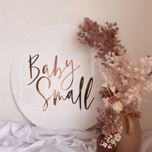 ROUND Acrylic Baby Shower Sign Frosted White Black Clear Perspex Gender ...