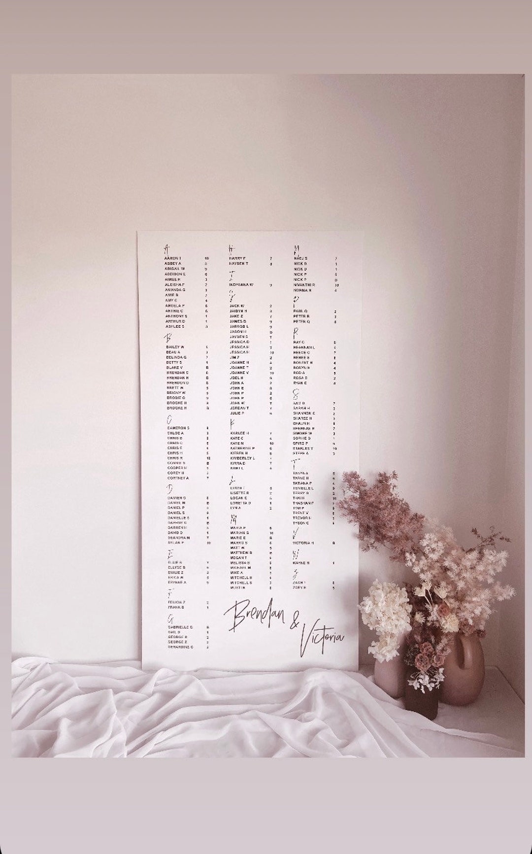 ACRYLIC Seating Chart Alphabetical Order White Black Rose Gold Silver ...