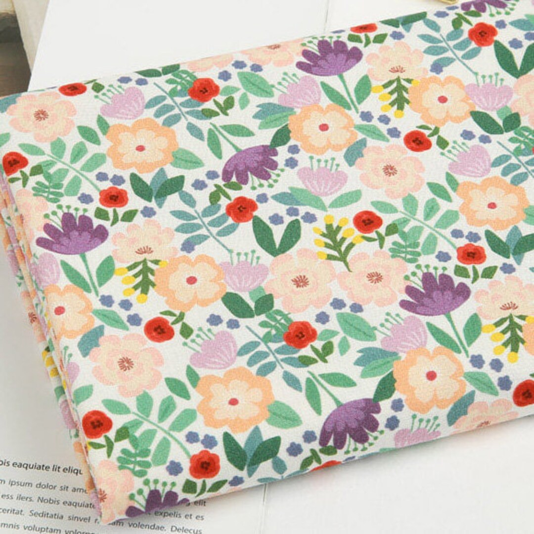 Floral, Plants Pattern, Promy Garden, Flower Printed Cotton Fabric by ...