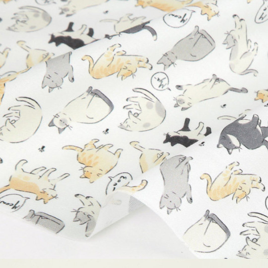 Cat Printed Cotton Fabric by the Yard, Posing Cat, 110cm Wide, Cotton ...