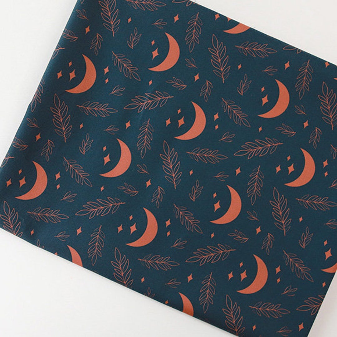 Celestial Pattern, Bohemian New Moon Print Cotton Fabric by the Yard ...