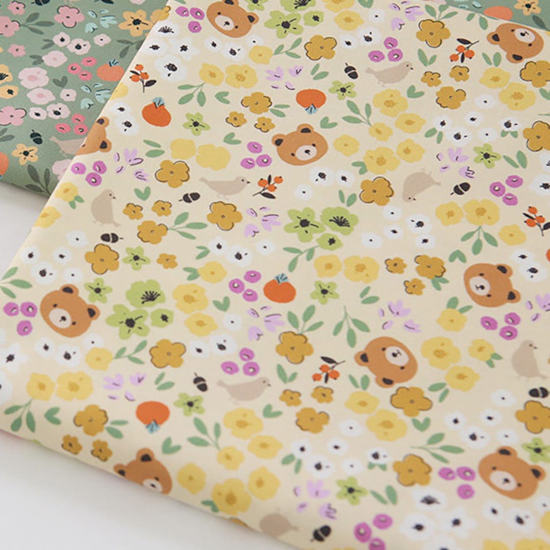 Bear Printed Cotton Fabric by the Yard, 110cm Wide, Cute Animal Pattern ...
