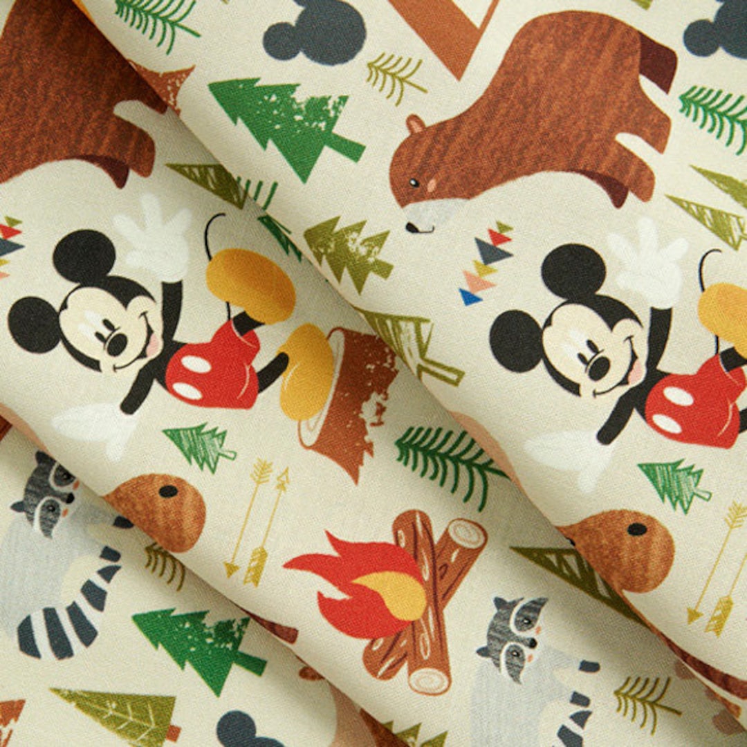Disney Pattern, Mickey Mouse Forest Print Cotton Fabric by the Yard ...