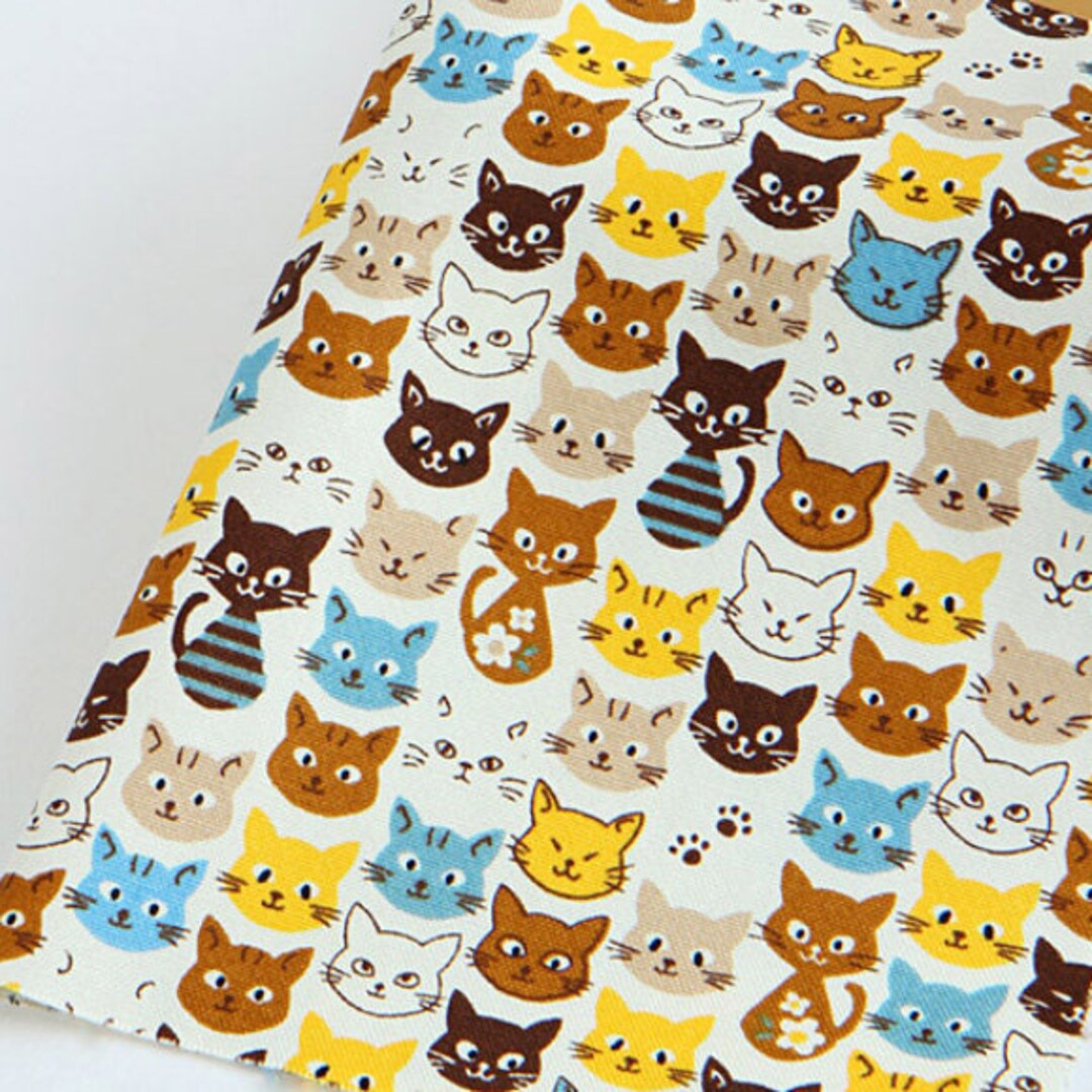 Cat Printed Cotton Fabric by the Yard, Mischievous Cats, 110cm Wide ...