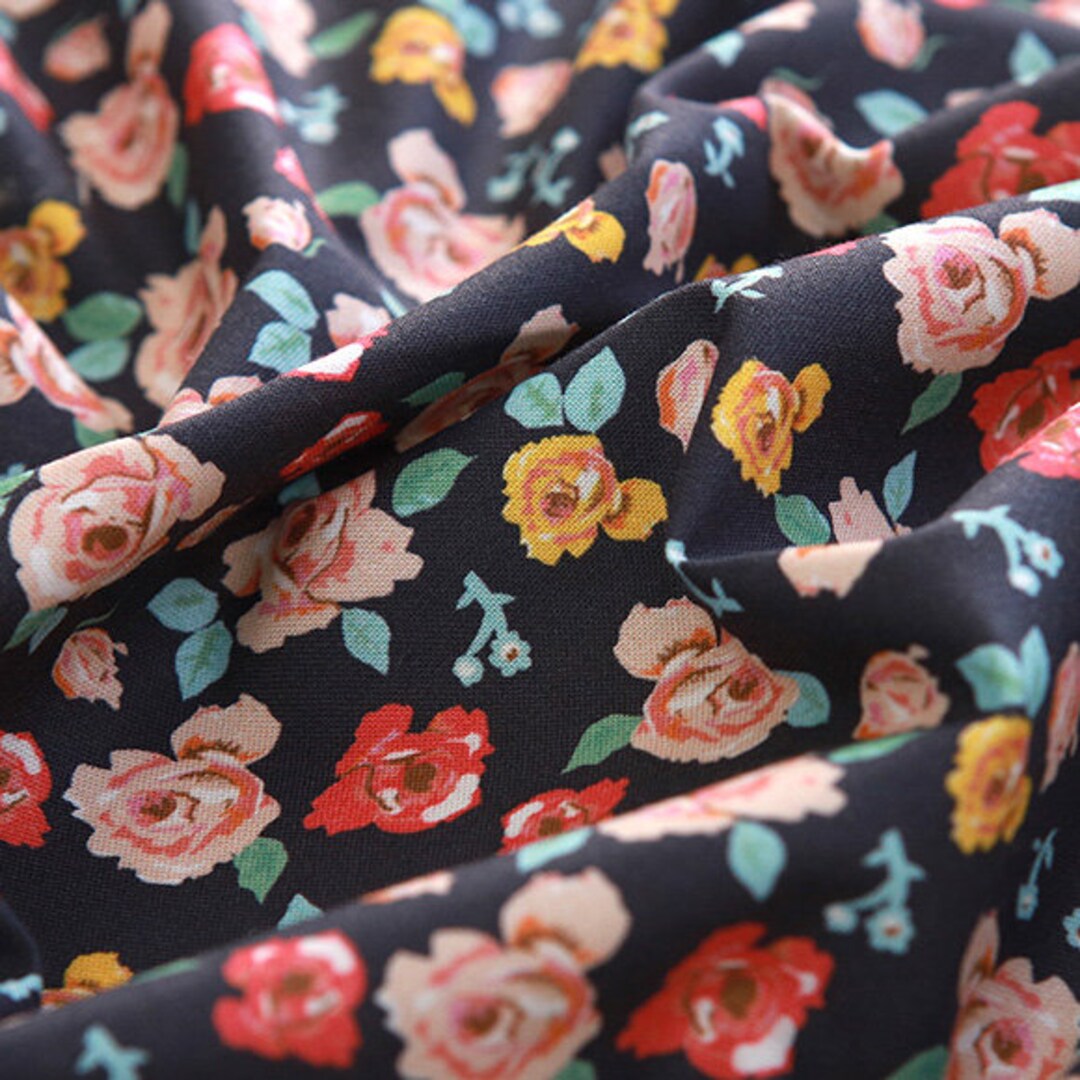 Floral, Plants Pattern, Roses in Bloom, Flower Printed Cotton Fabric by ...