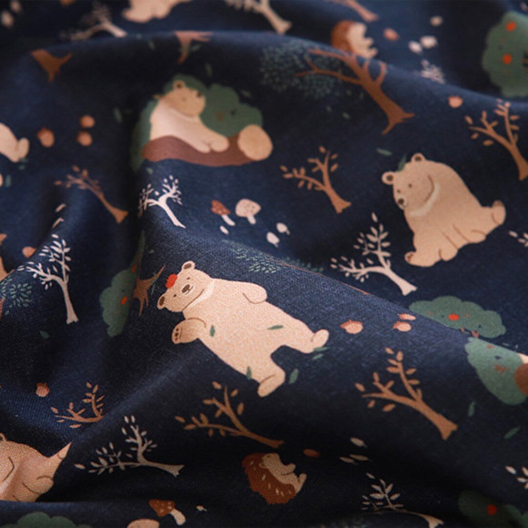 Bear Printed Cotton Fabric by the Yard, 110cm Wide, Cute Animal Pattern ...