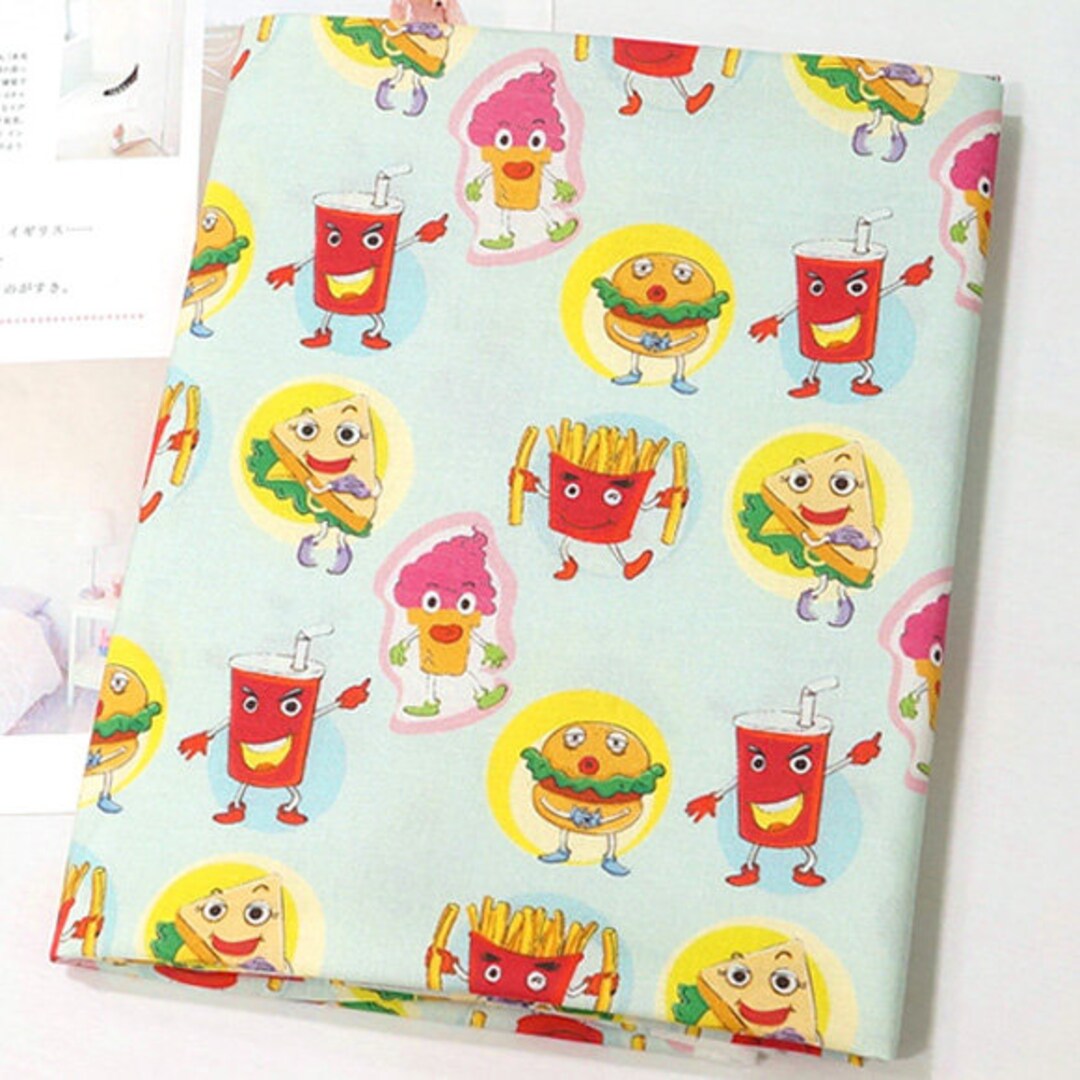 Food, Fruits, Vegetable Pattern, Fast Food Printed Cotton Fabric by the ...