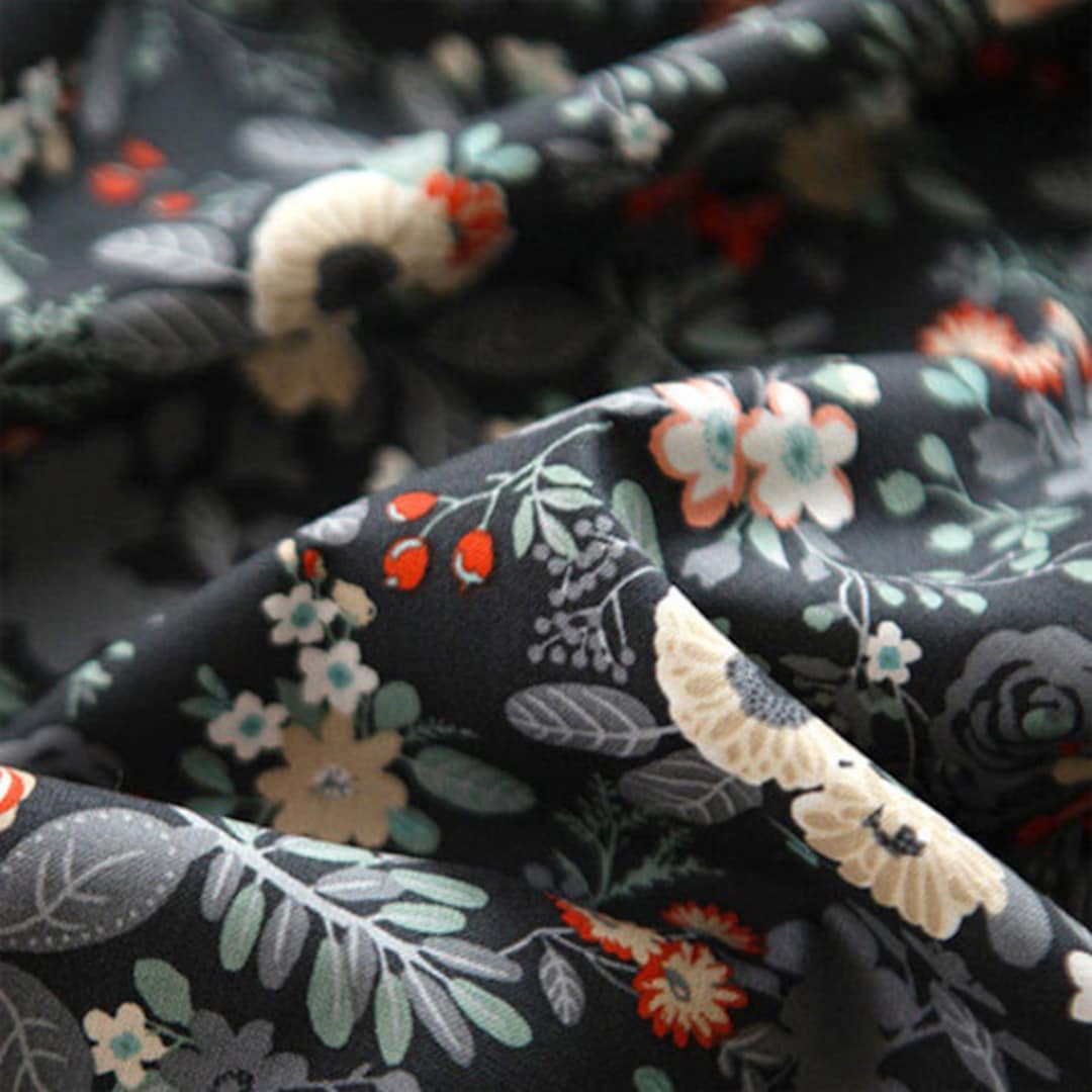 Floral, Plants Pattern, Blackberry, Flower Printed Cotton Fabric by the ...