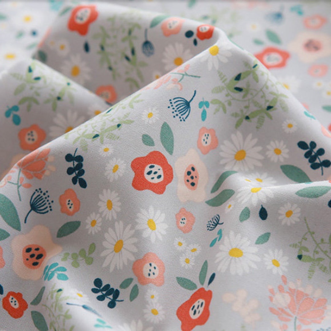 Floral, Plants Pattern, Tiny Garden, Flower Printed Cotton Fabric by ...