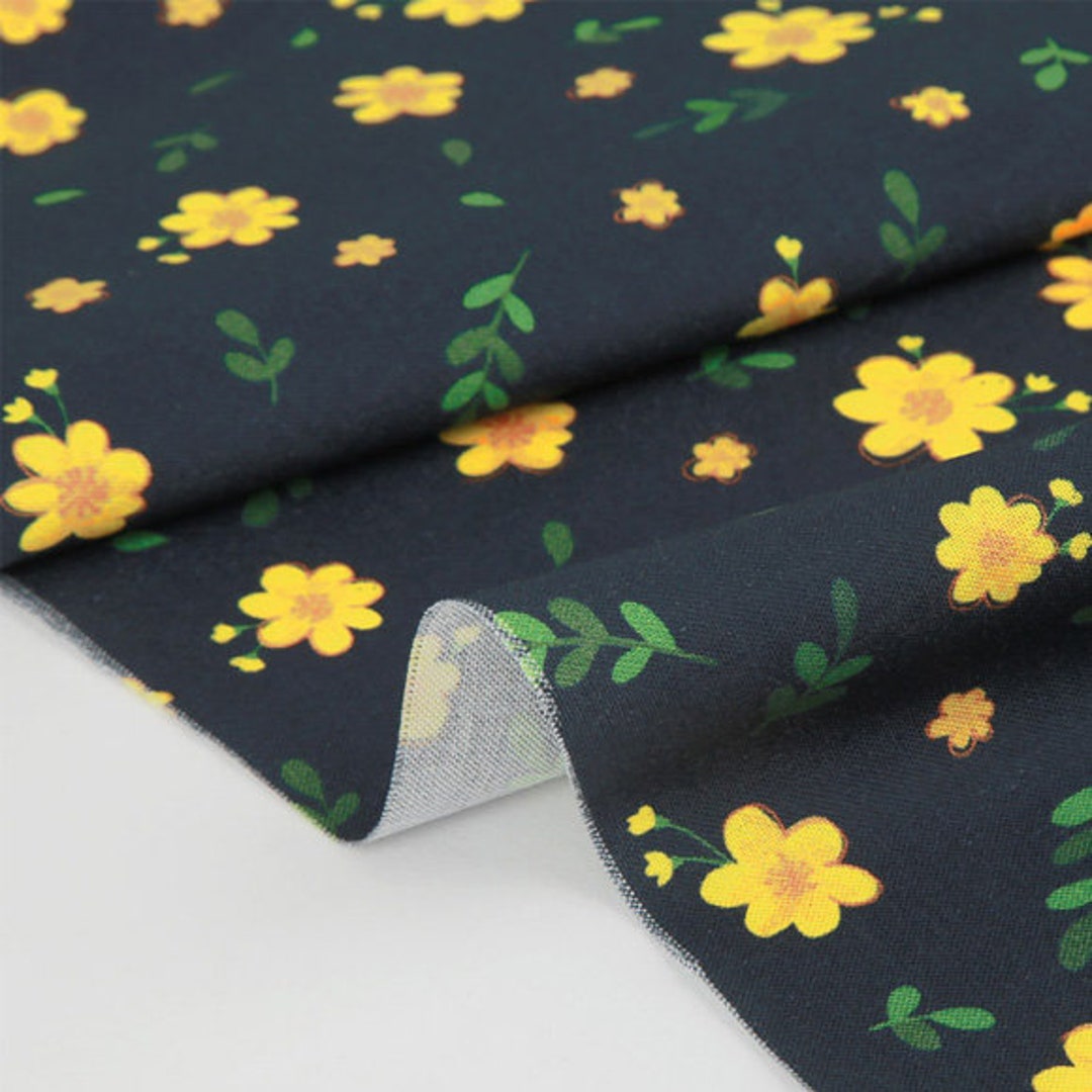 Floral, Plants Pattern, Yellow Flower Printed Cotton Fabric by the Yard ...