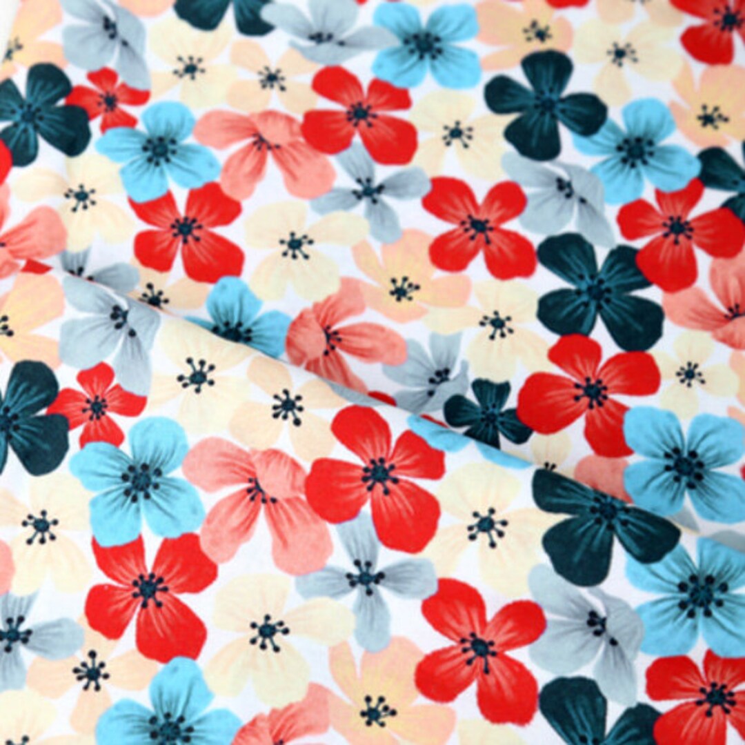 Floral, Plants Pattern, Colorful Petals Flower Printed Cotton Fabric by ...