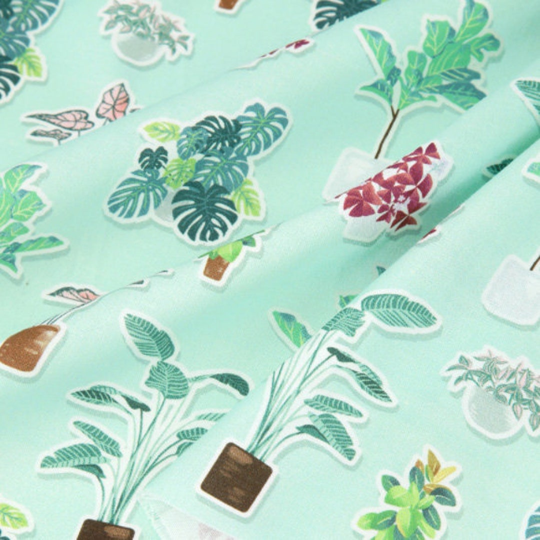 Floral, Plants Pattern, Nature Flowerpot, Flower Printed Cotton Fabric ...