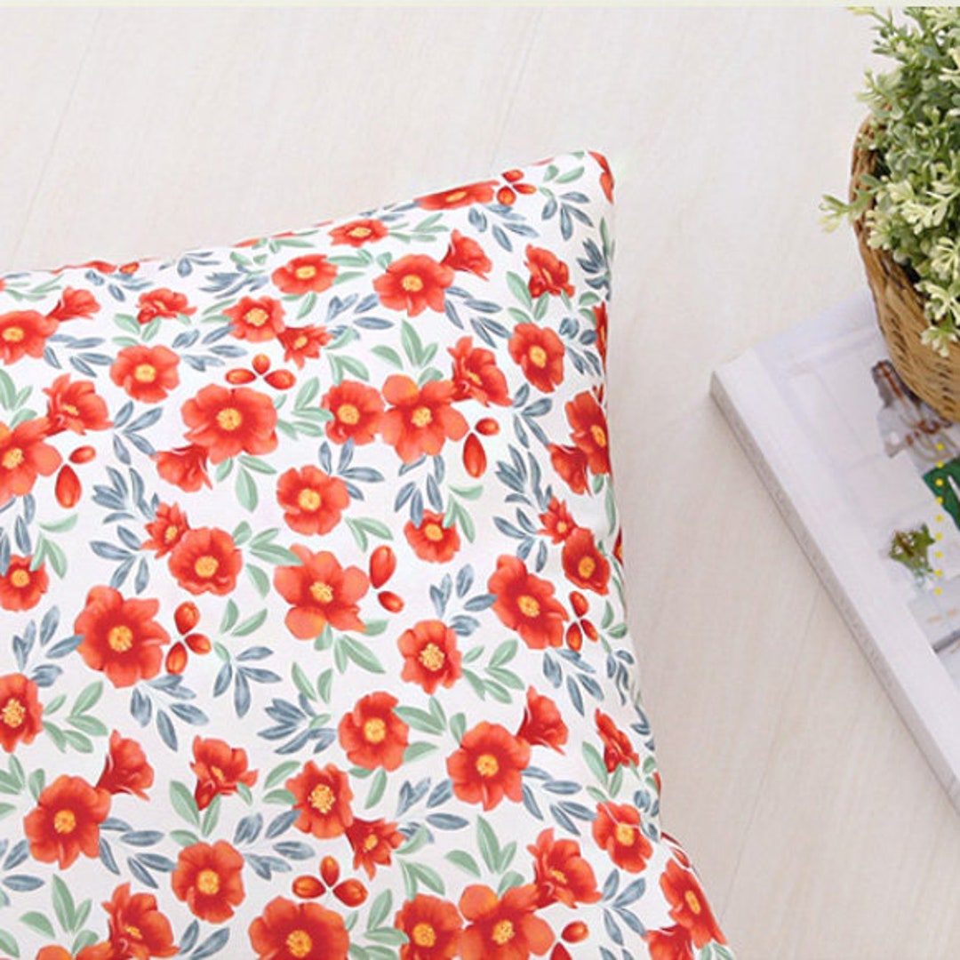 Floral, Plants Pattern, Camellia Flower Printed Cotton Fabric by the ...