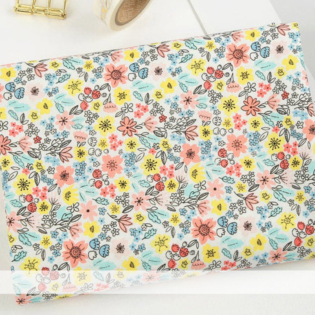 Floral, Plants Pattern, Karina Flower Printed Cotton Fabric by the Yard ...