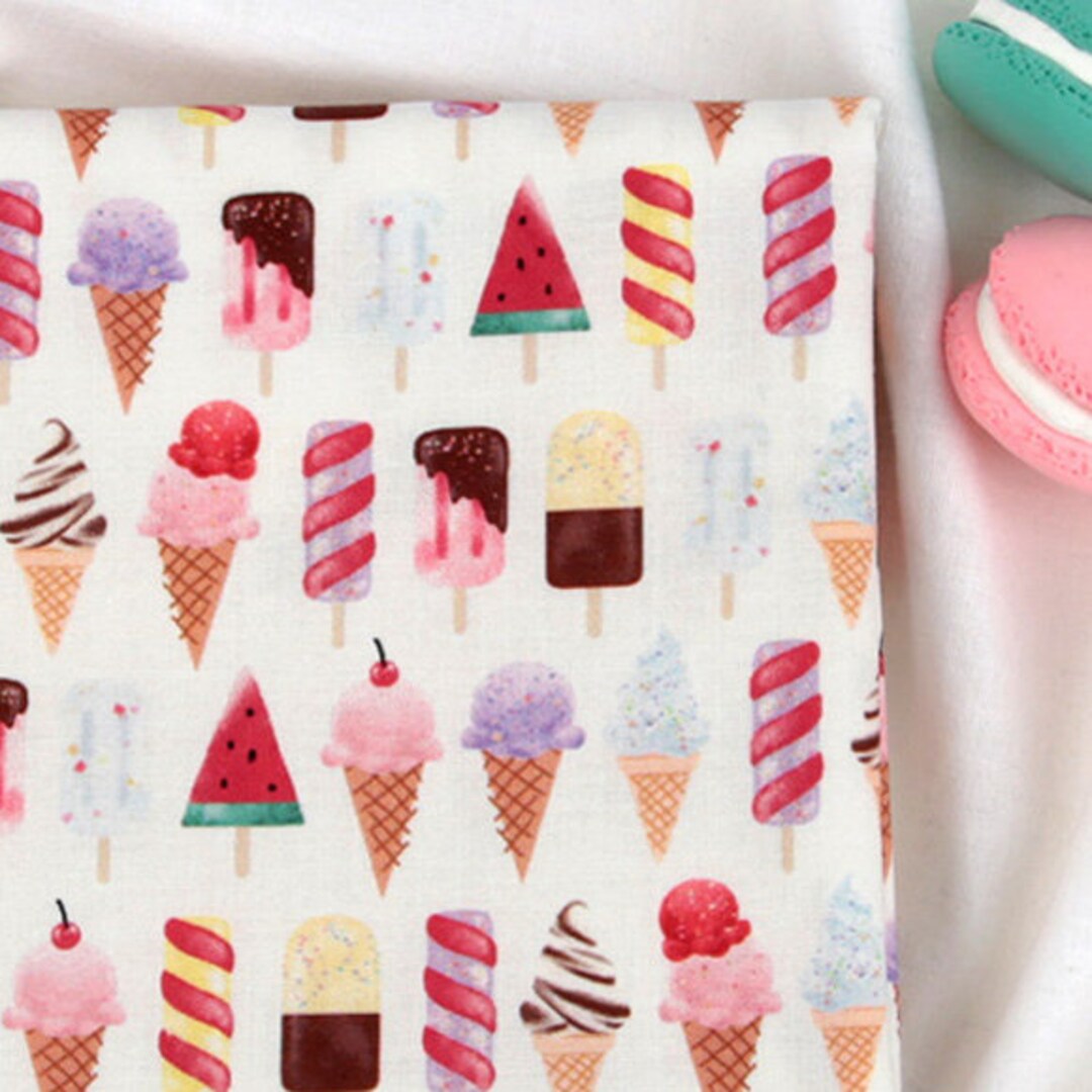 Food, Fruits, Vegetable Pattern, Cute Ice Cream Printed Cotton Fabric ...