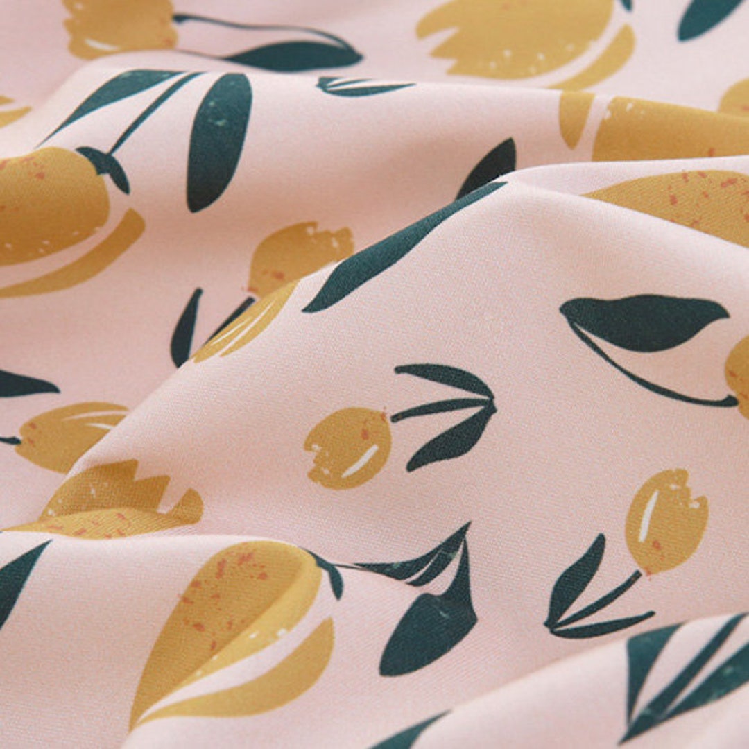 Floral, Plants Pattern, Tulip, Flower Printed Cotton Fabric by the Yard ...
