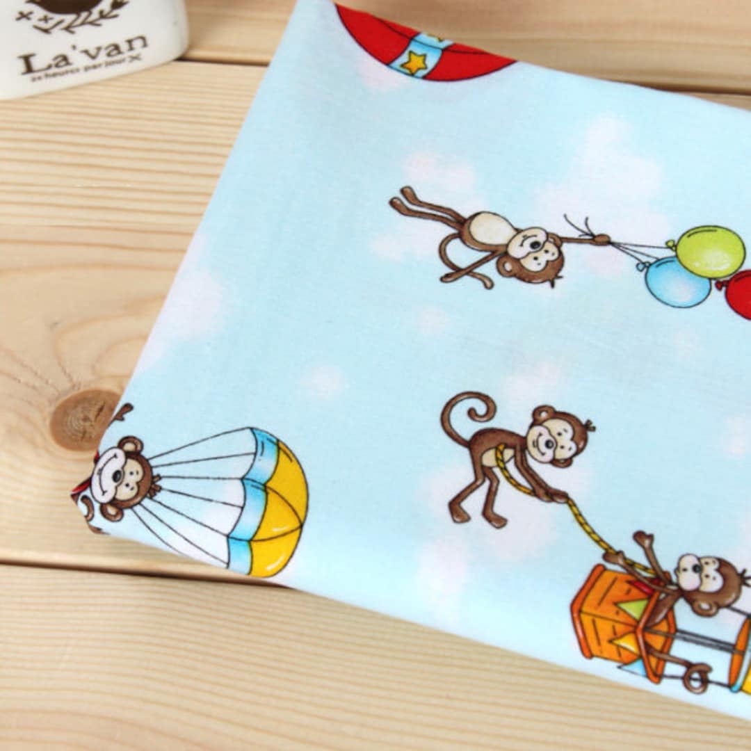 Monkey Printed Cotton Fabric by the Yard, 110cm Wide, Cute Animal ...