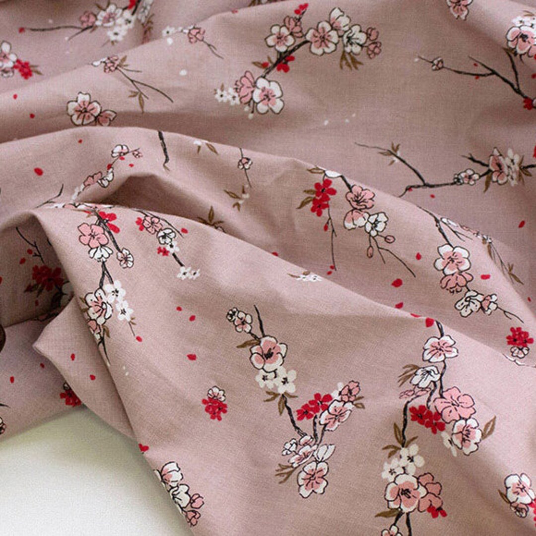 Floral, Plants Pattern, Plum Blossom Flower Printed Cotton Fabric by ...
