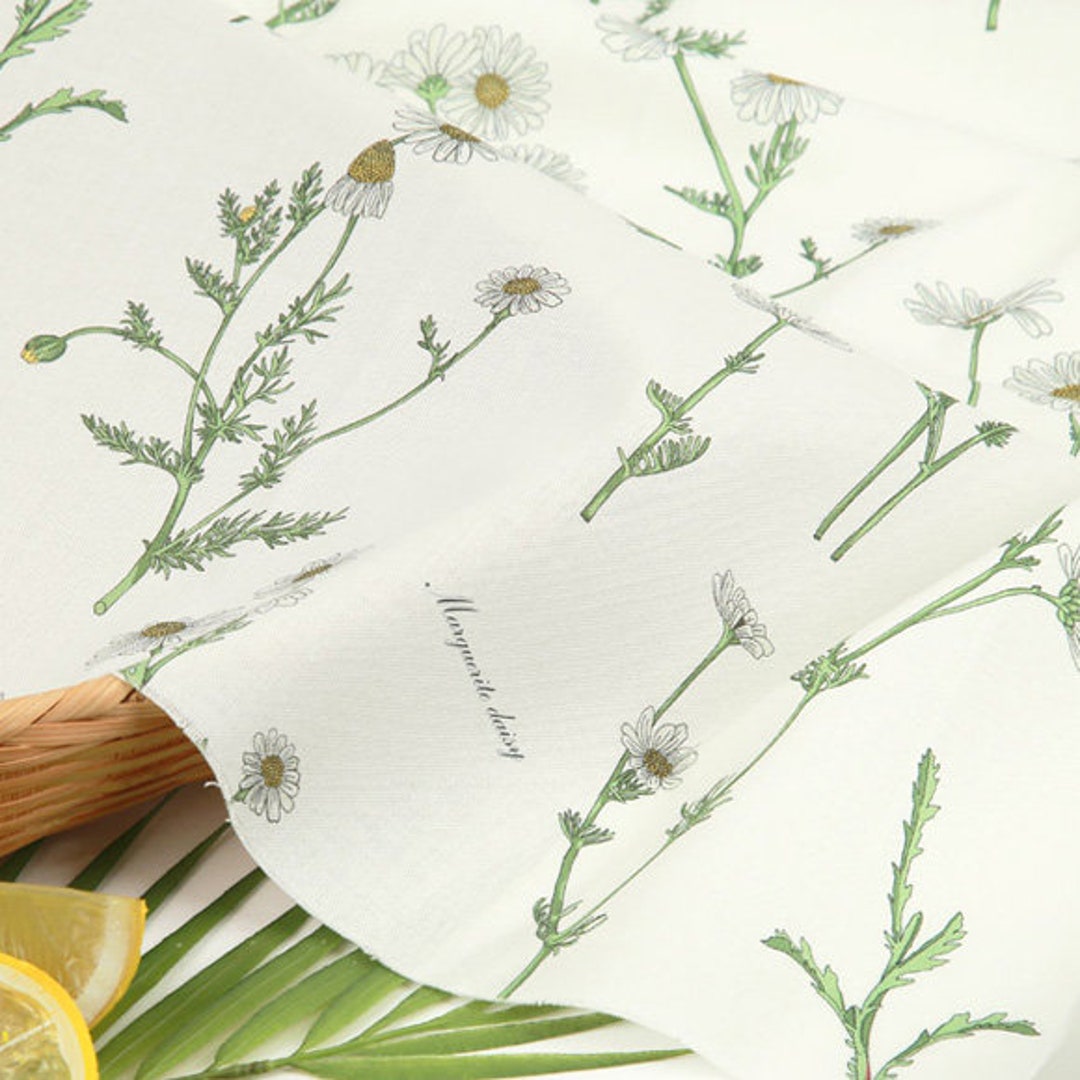 Floral, Plants Pattern, Marguerite Daisy, Flower Printed Cotton Fabric ...