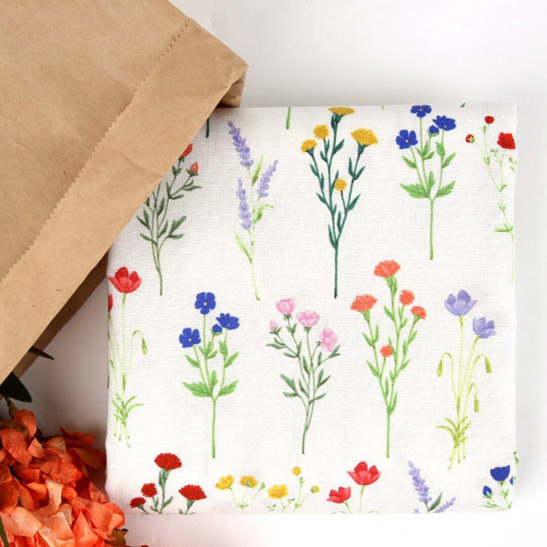 Floral, Plants Pattern, Wild Flowers in Bloom, Flower Printed Cotton ...