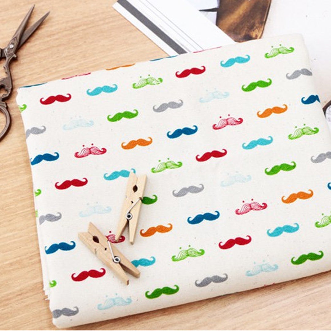 Lifestyle Pattern, Mustache Printed Cotton Fabric by the Yard, 110cm ...