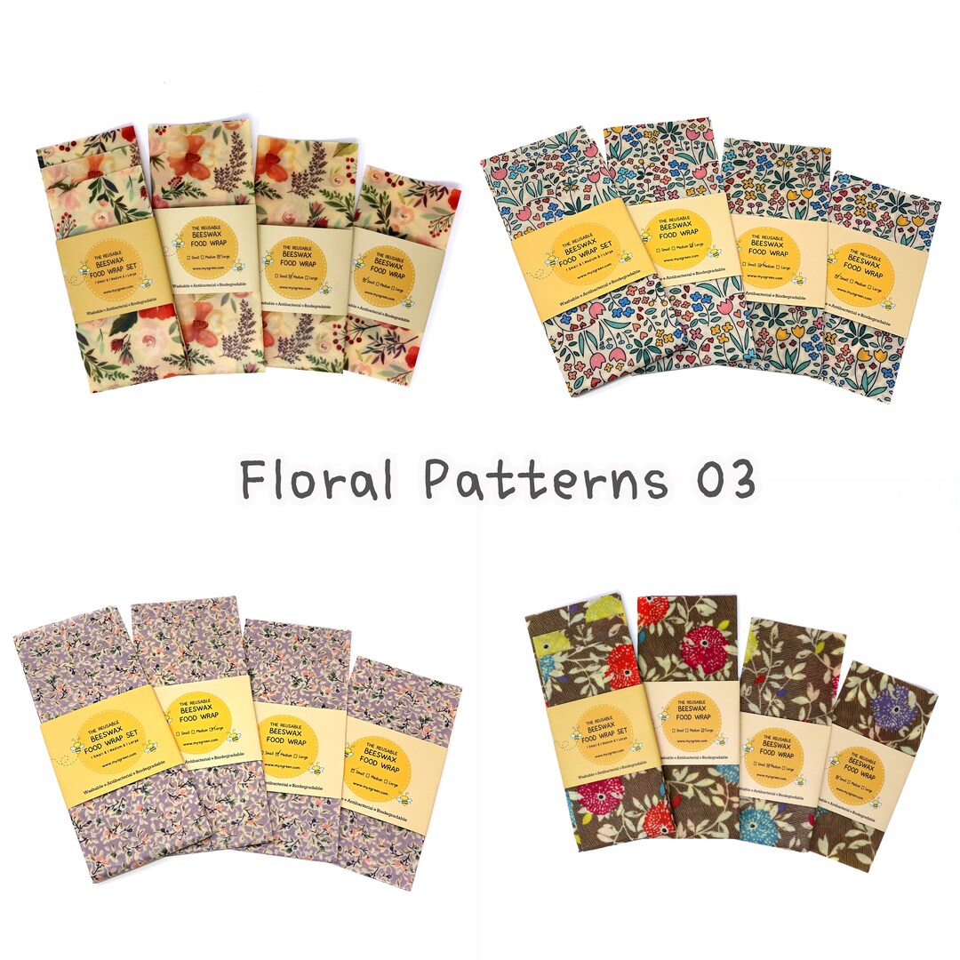 Floral Patterns Beeswax Food Wraps, Reusable Wax Wrap Beeswax Paper Wax ...