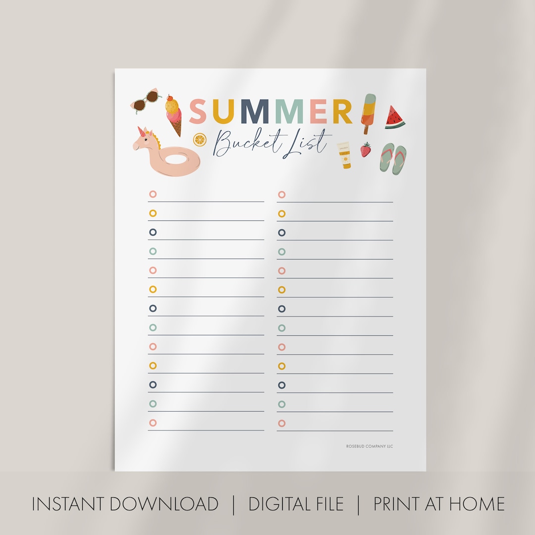 Editable Summer Bucket List, Summer Fun List, Kids and Family Summer ...