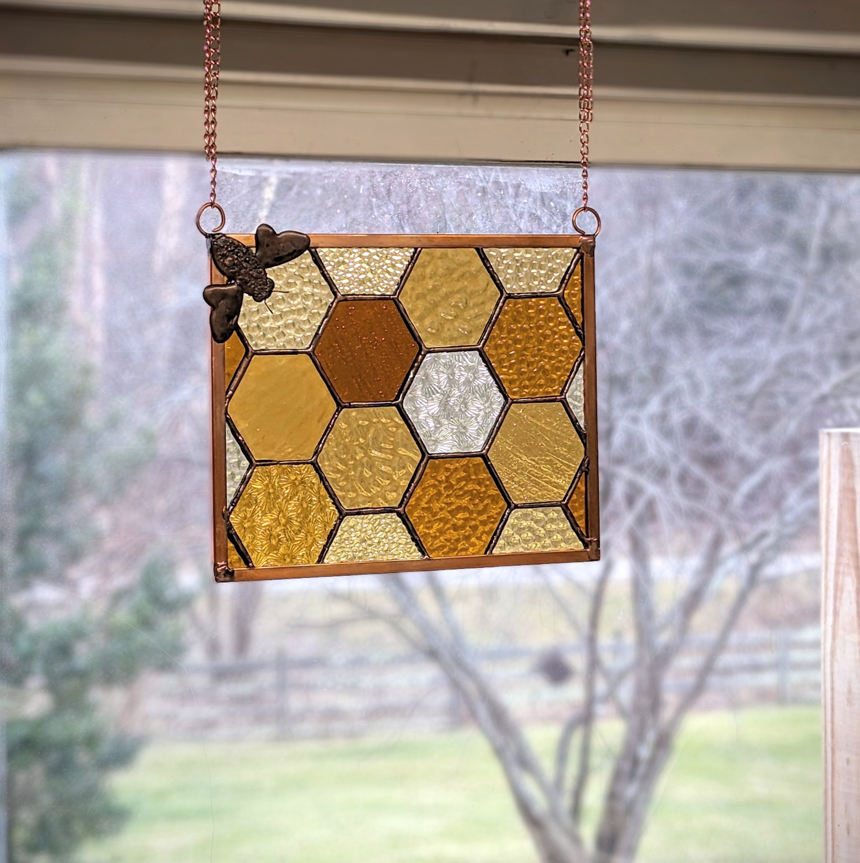 Stained Glass Honeycomb Panel With Bee - Etsy