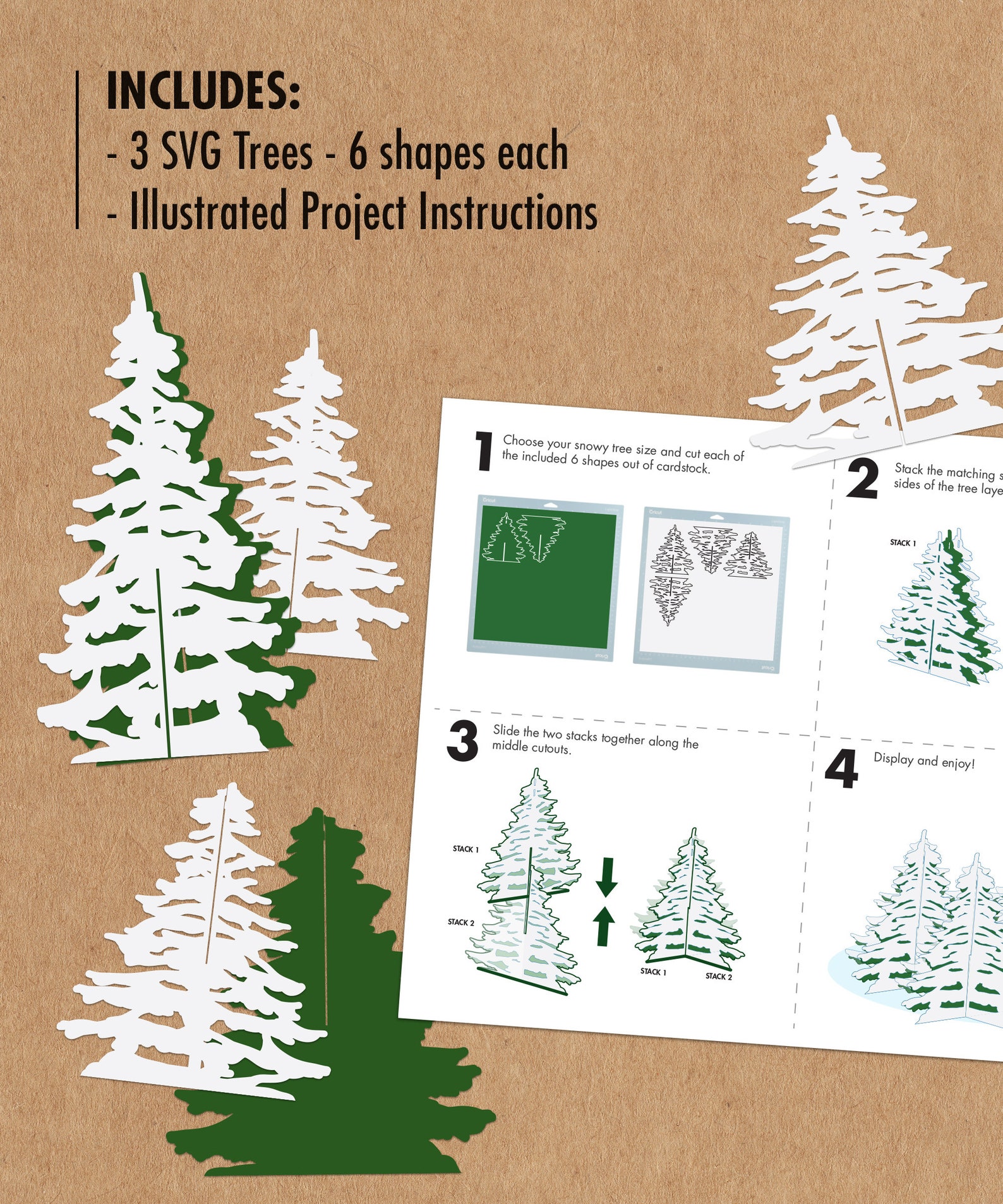 Snowy Pine Trees Christmas Decor Craft Project Set for Cricut | Just ...