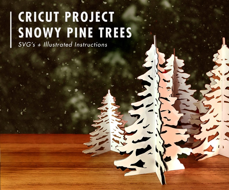 Snowy Pine Trees Christmas Decor Craft Project Set for Cricut | Just ...