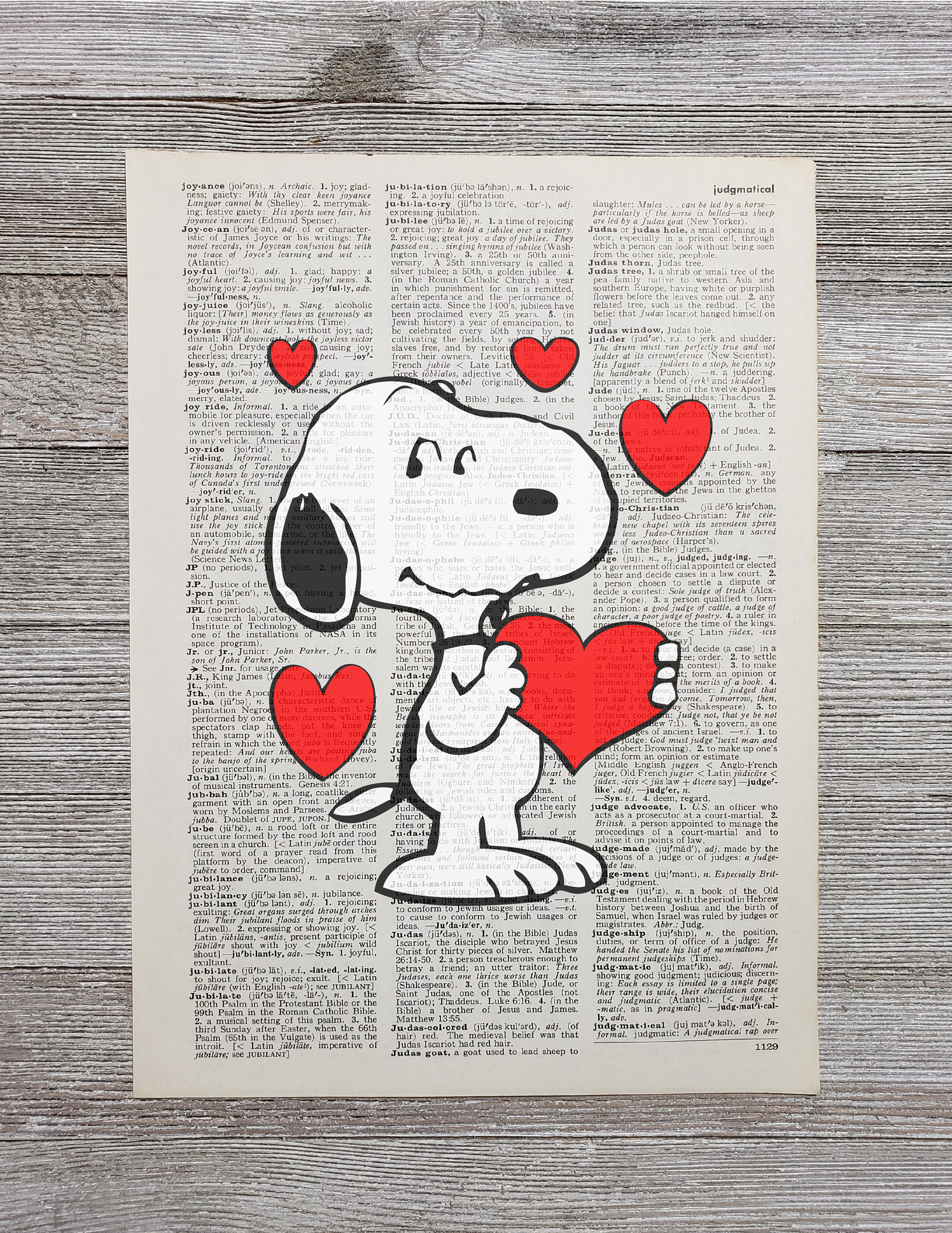 Snoopy Print on a Vintage Dictionary Page Peanuts Birthday | Etsy