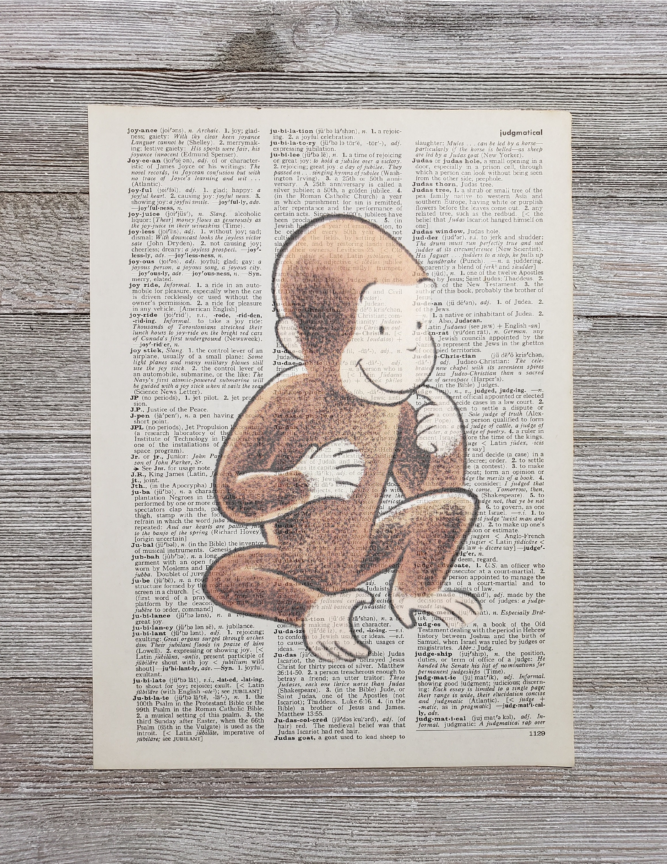 Curious George Print on a Vintage Dictionary Page Monkey | Etsy