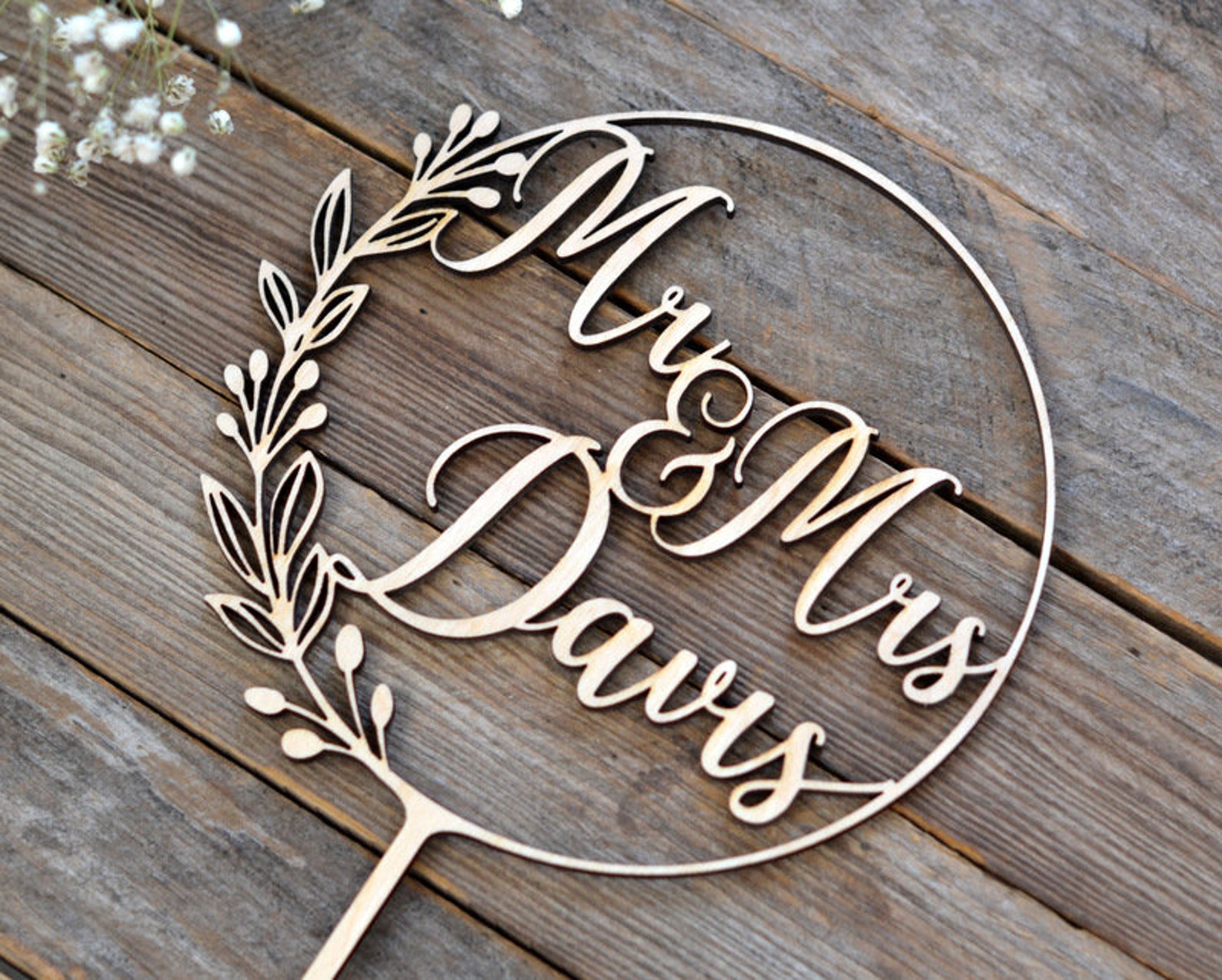 Cake Toppers for Wedding Wooden Wreath With Leaves and - Etsy