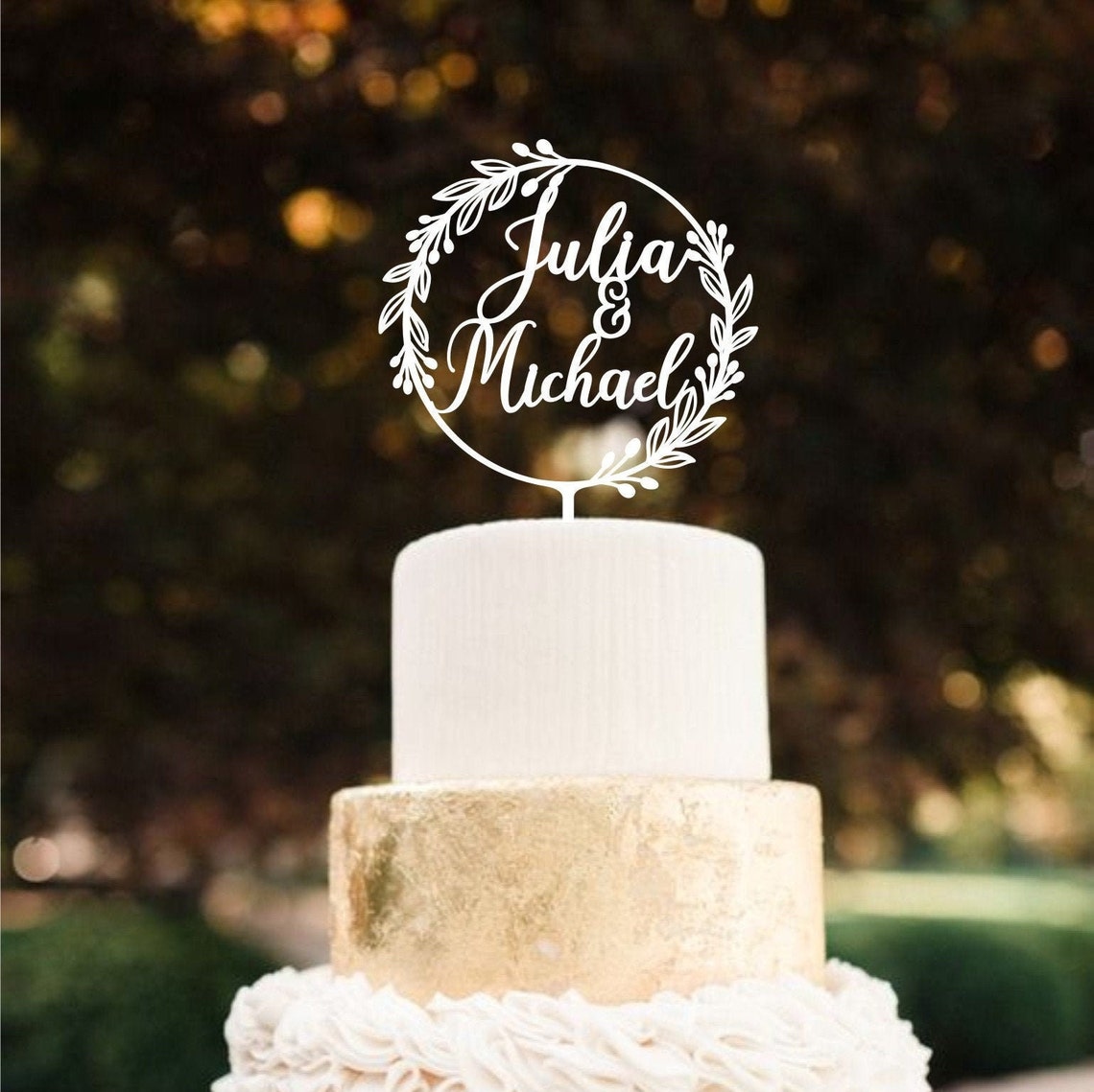 Personalized Wedding Cake Topper With Rustic Wreath Cake - Etsy