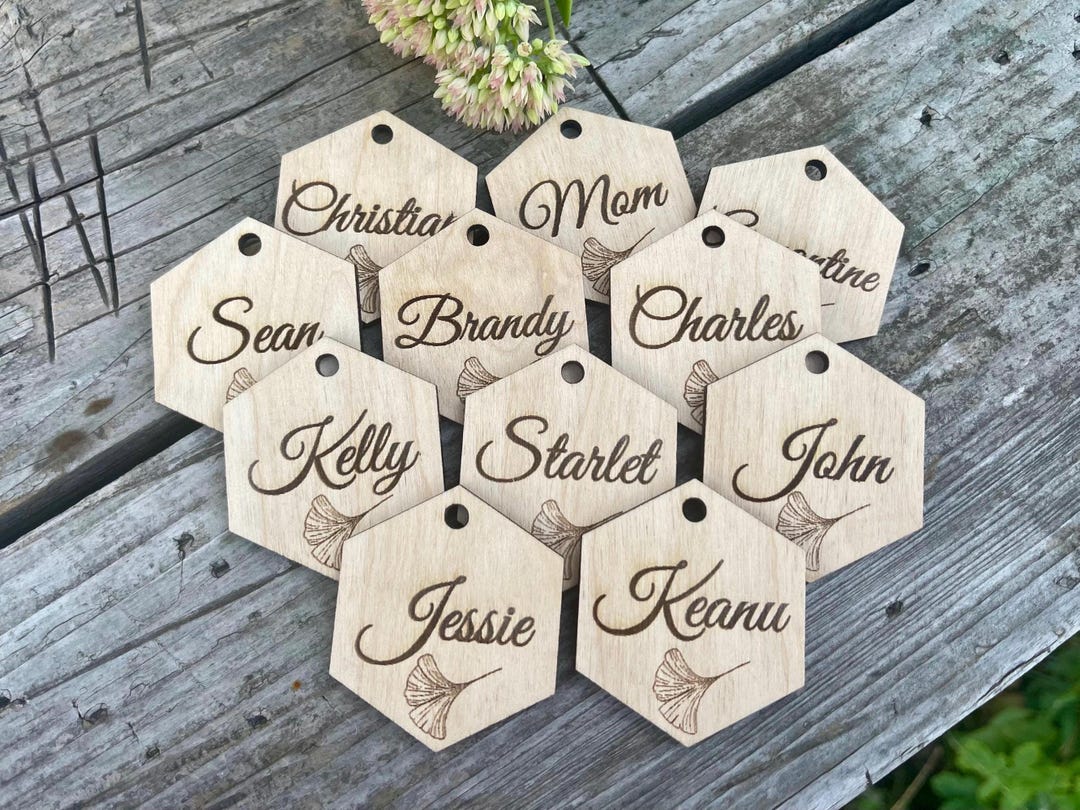 Wooden Table Place Names Cards for Wedding | Hexagon Name Tag | Wedding ...