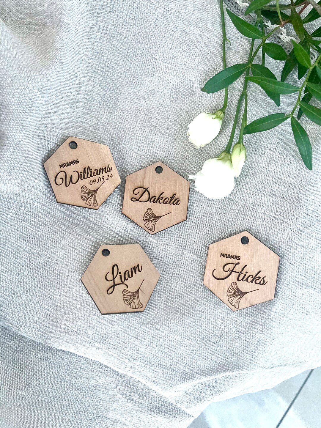 Wooden Table Place Names Cards for Wedding Hexagon Name Tag Wedding ...