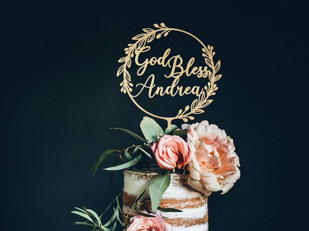 God Bless Cake Topper, Baptism Cake Topper, Wreath Christening Cake ...