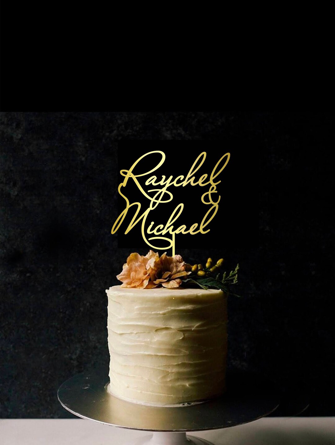 Gold Mirror Wedding Cake Topper, Personalized Cake Topper, Rustic ...
