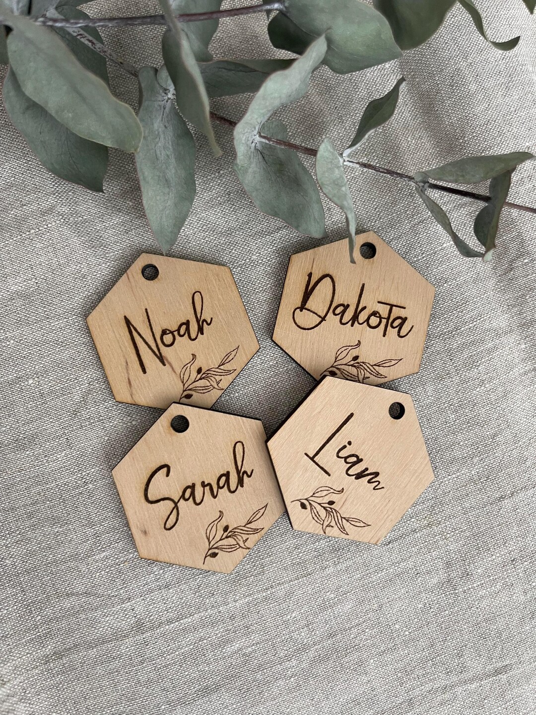 Wooden Table Place Names Cards for Wedding | Hexagon Engraved Name Tag ...