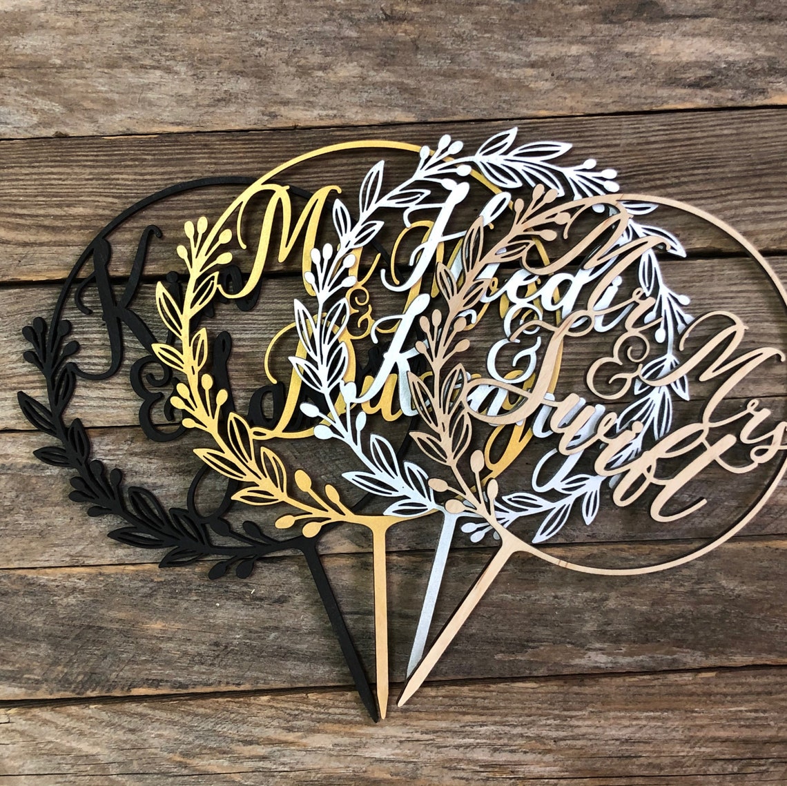 Cake Toppers for Wedding Wooden Wreath with Leaves and | Etsy