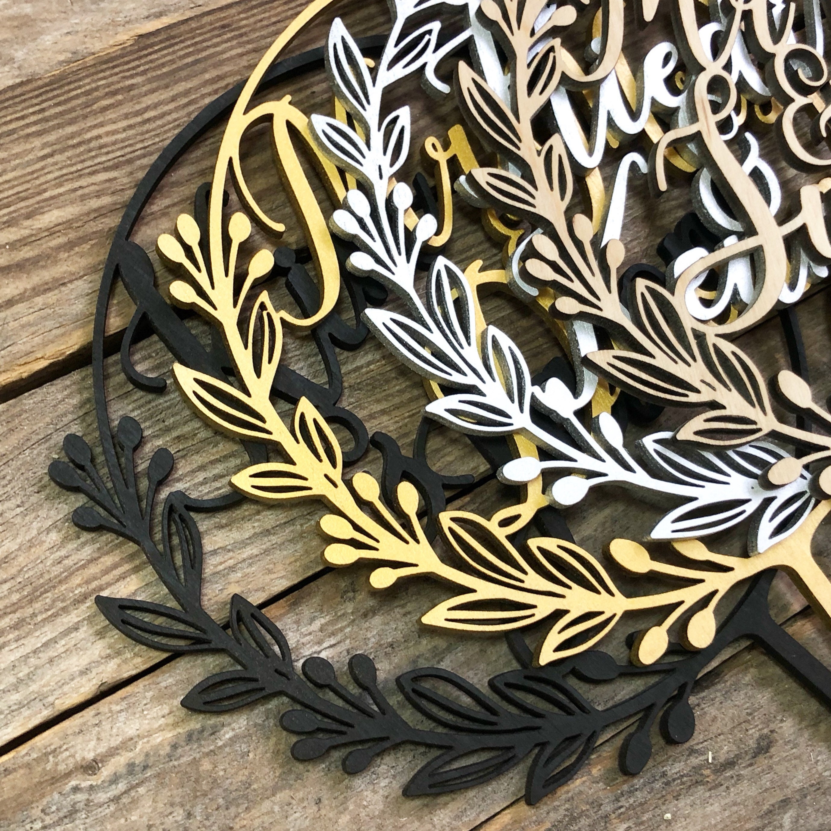 Cake Toppers for Wedding Wooden Wreath With Leaves and | Etsy