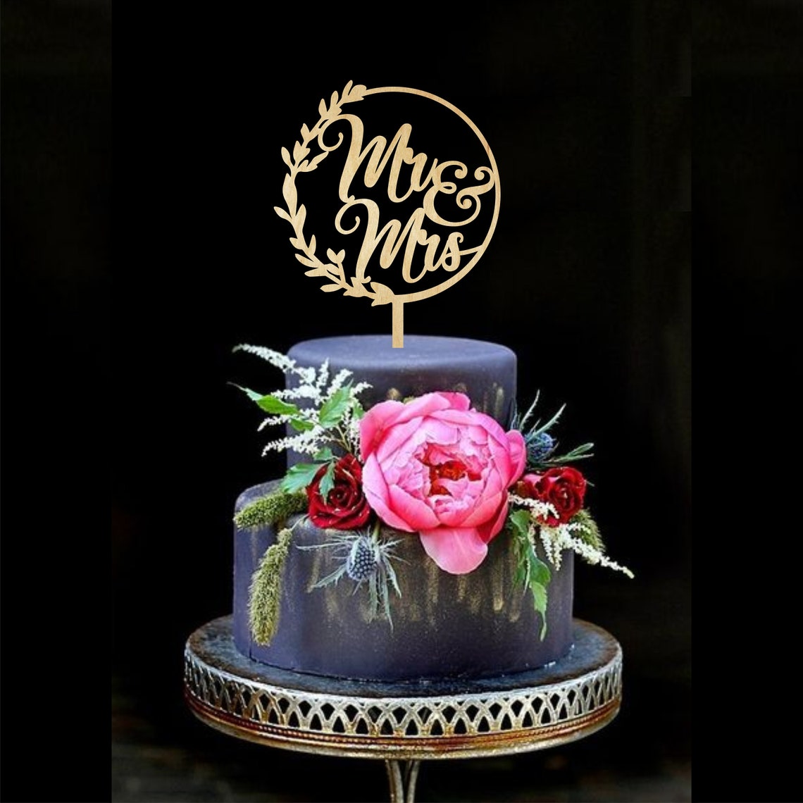 Wedding Cake Topper Wreath Cake Topper Circle Cake Topper | Etsy