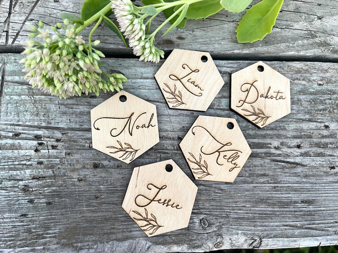Wooden Table Place Names Cards for Wedding | Hexagon Name Tag | Wedding ...